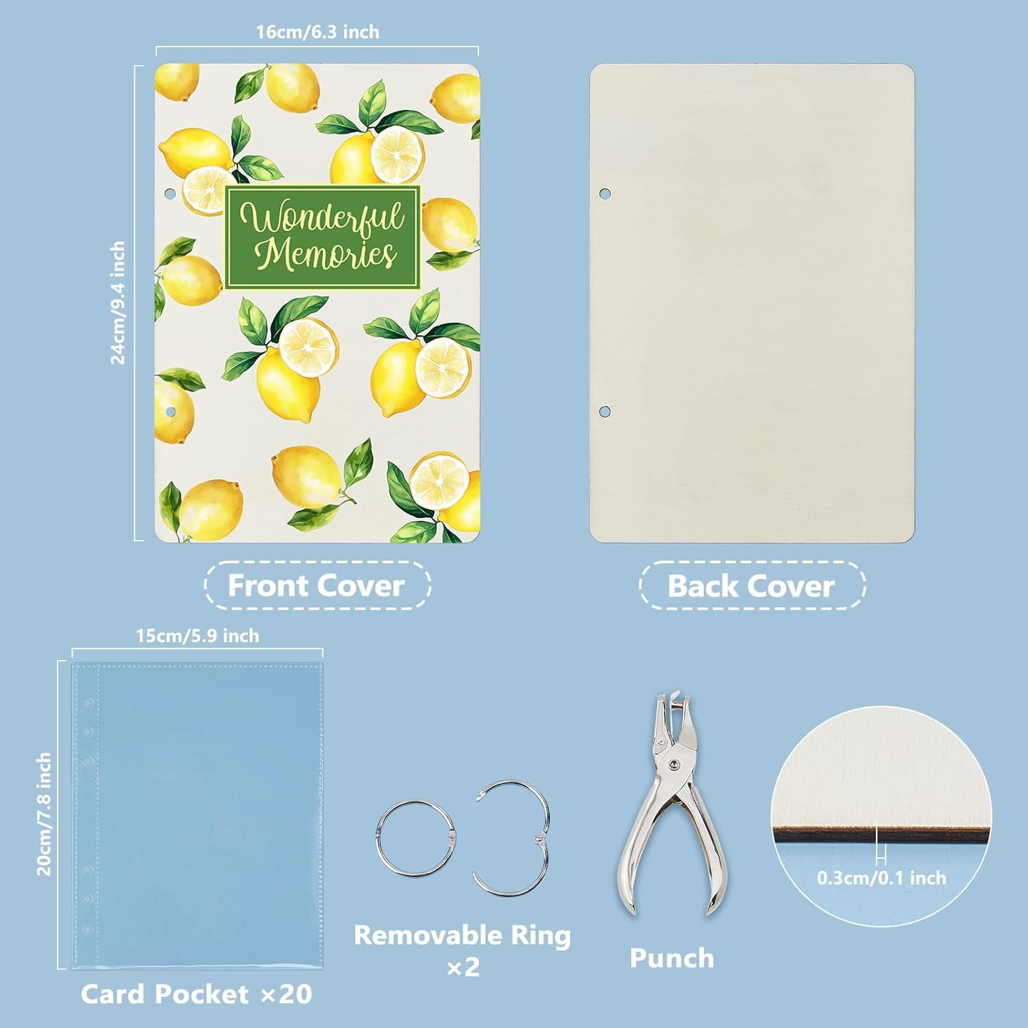 1set Wooden 2-Ring Loose Leaf Binder Postcard Phote Album Cover Lemon ...