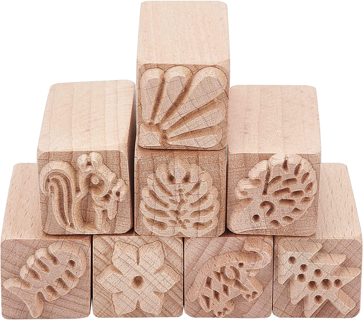 1set Wooden Stamps Rectangle Mixed Patterns 50x20x20mm 8 patterns 1pc ...