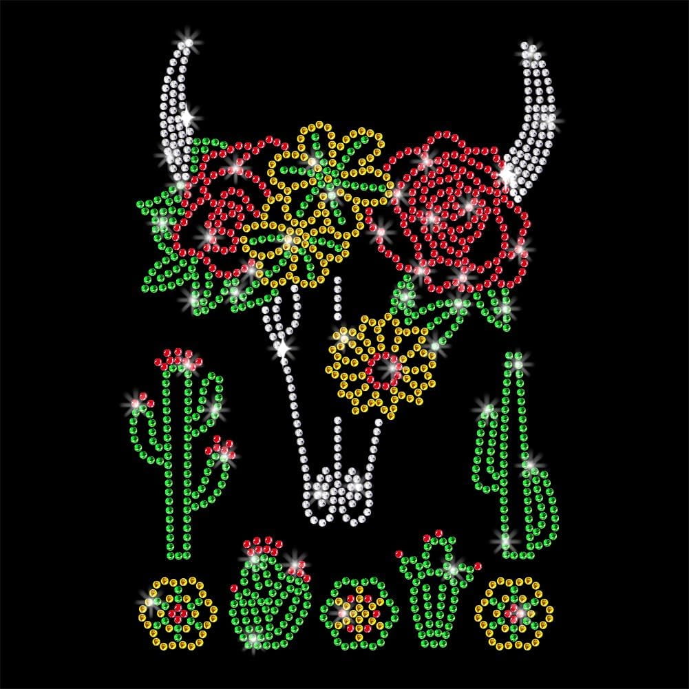 1sheet 4 Pcs Cow with Flower Pattern Iron on Rhinestones Transfer Bling ...