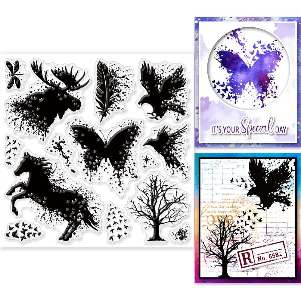 1sheet Animal Ink Splatter Clear Stamps for DIY Scrapbooking Animals ...