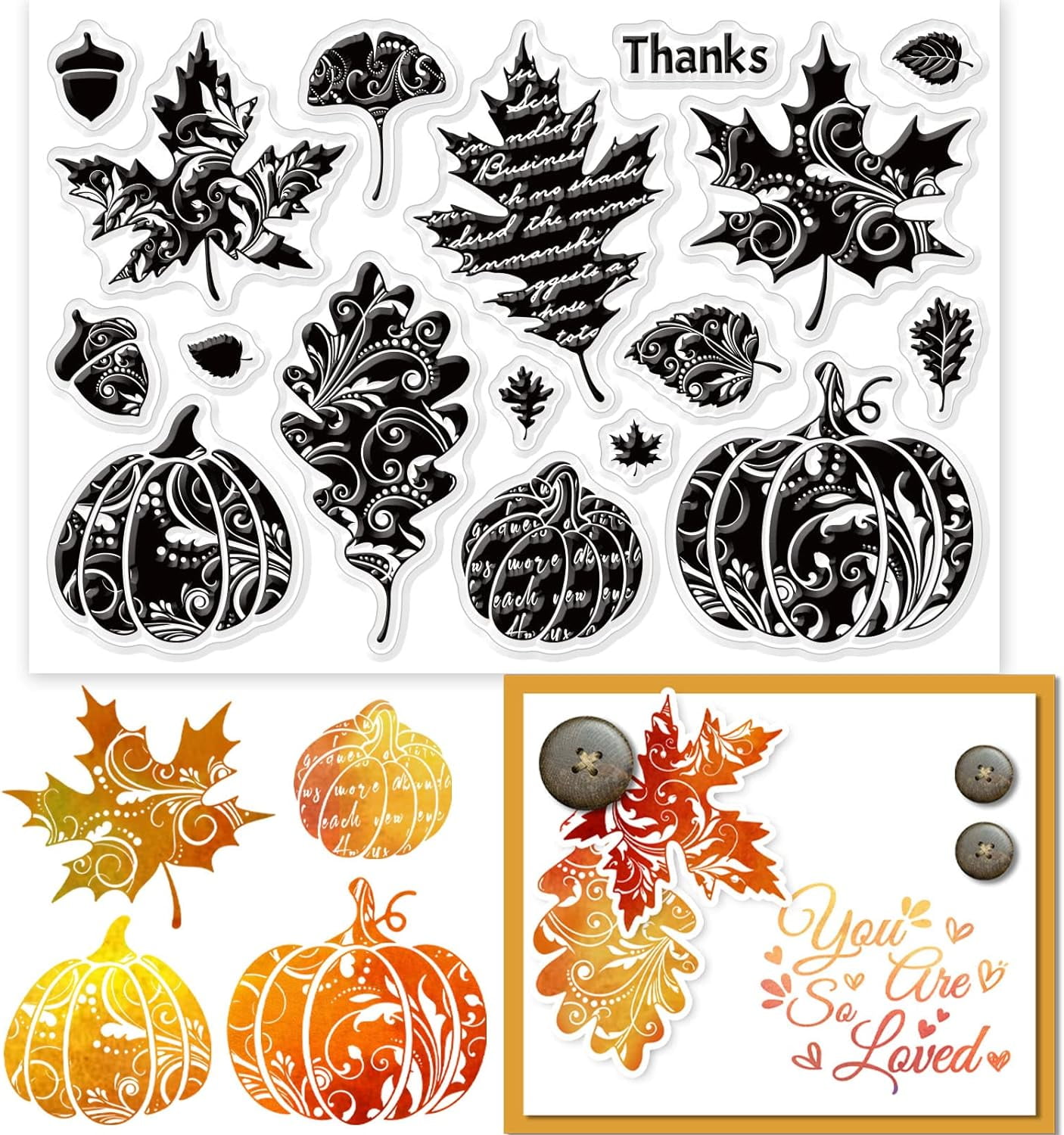 1sheet Autumn Leaves Clear Stamps for DIY Scrapbooking Fall Pumpkin ...