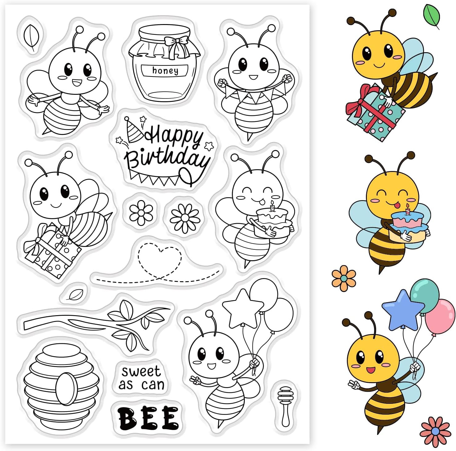 1sheet Bee and Honey Silicone Clear Stamp Birthday Cake and Transparent ...