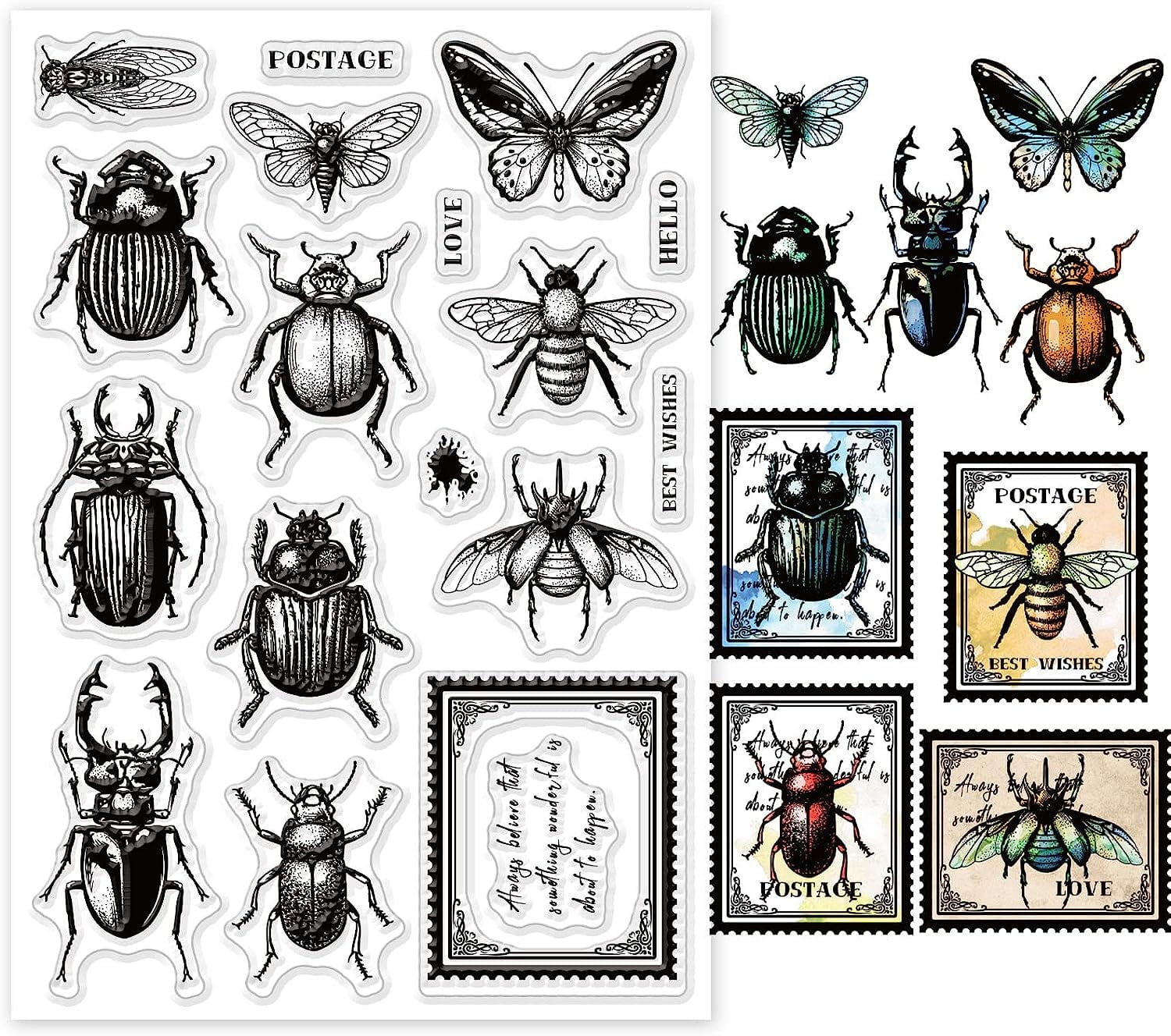 1sheet Butterflies Dragonfly Stamp Vintage Clear Insects Stamps ...