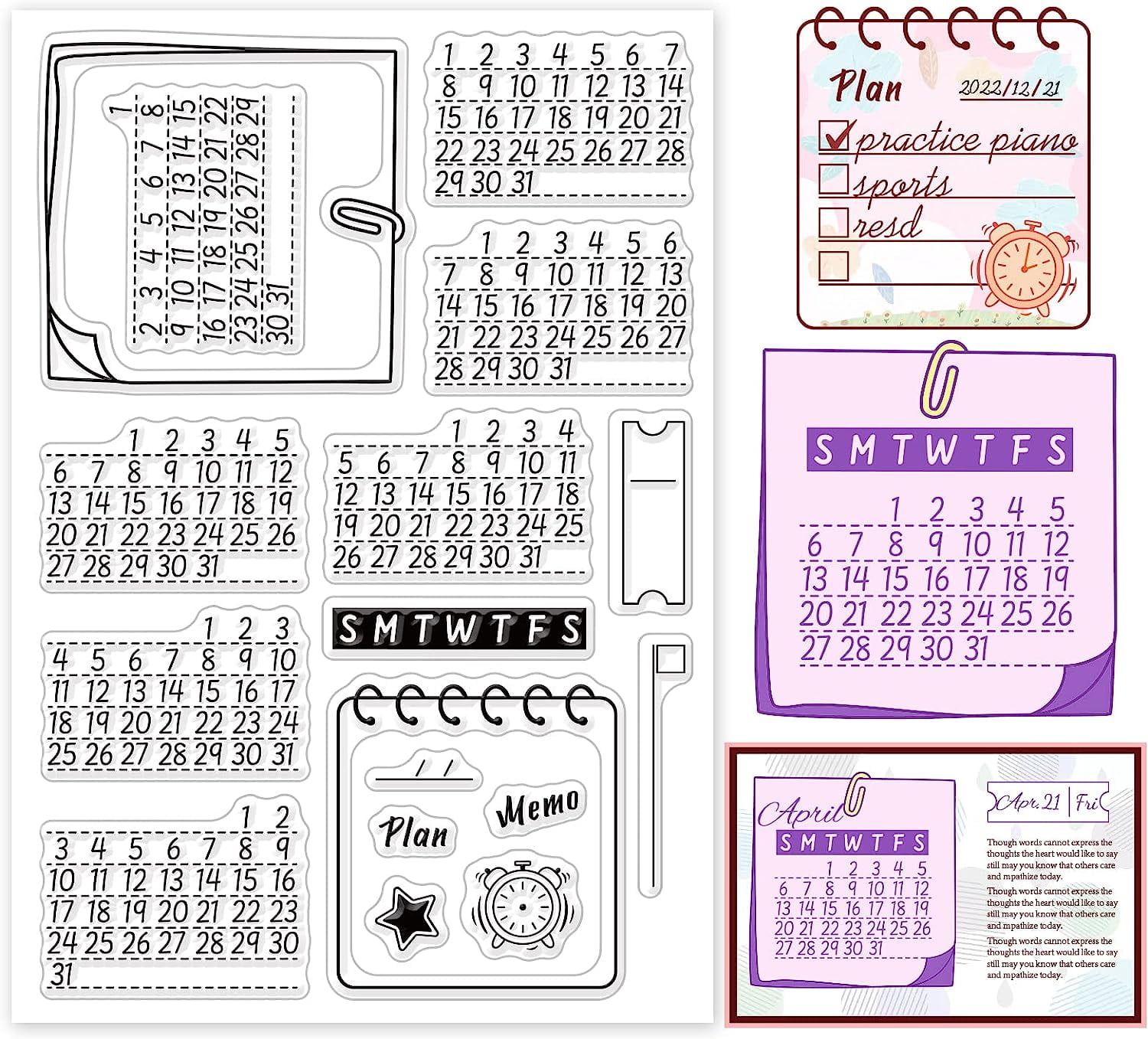 1sheet Calendar Clear Stamp Planner Silicone Stamp Cards Rubber Stamps ...