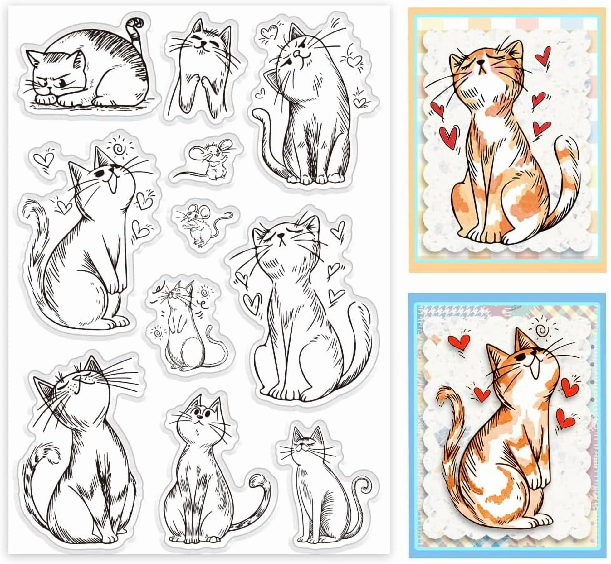 1sheet Comic Kitten Clear Stamps for Card Making Lovey Cat Silicone ...