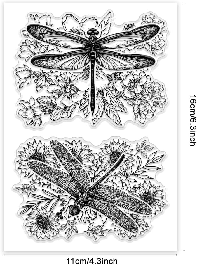 1sheet Dragonfly Clear Stamps Flower Dragonfly Stamps Insect Seals ...