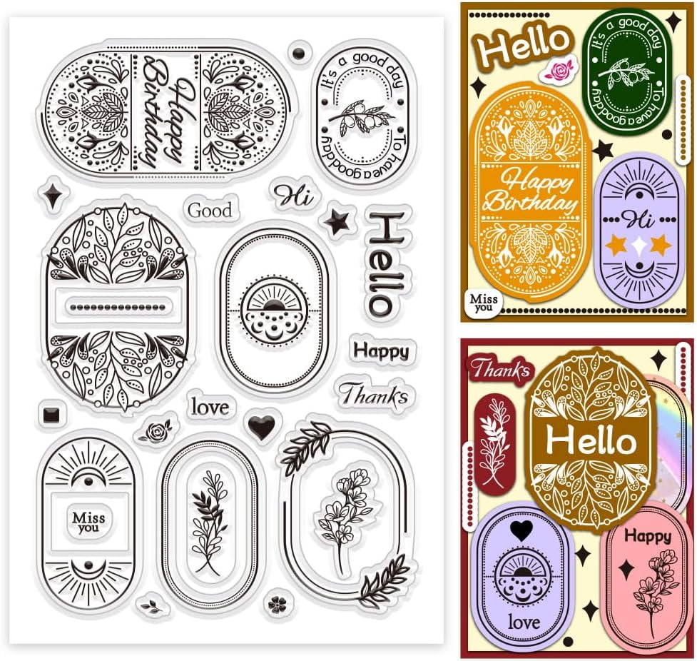 1sheet Ellipse Label Clear Stamps Leaf Silicone Stamps Words Rubber ...