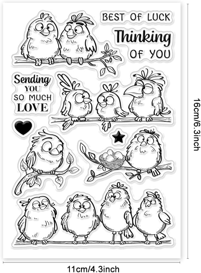 1sheet Funny Birds Branches Clear Stamps Cartoon Animals Silicone Clear ...
