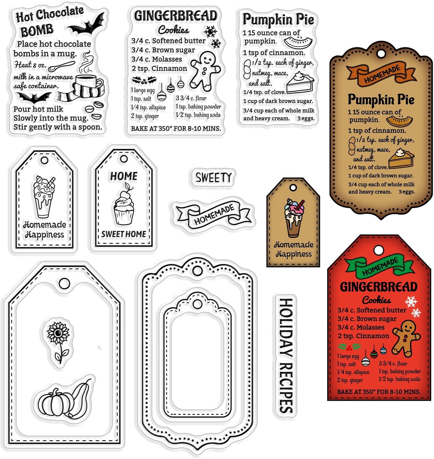1sheet Gingerbread Man Label Clear Rubber Stamps Christmas Bat Pumpkin ...