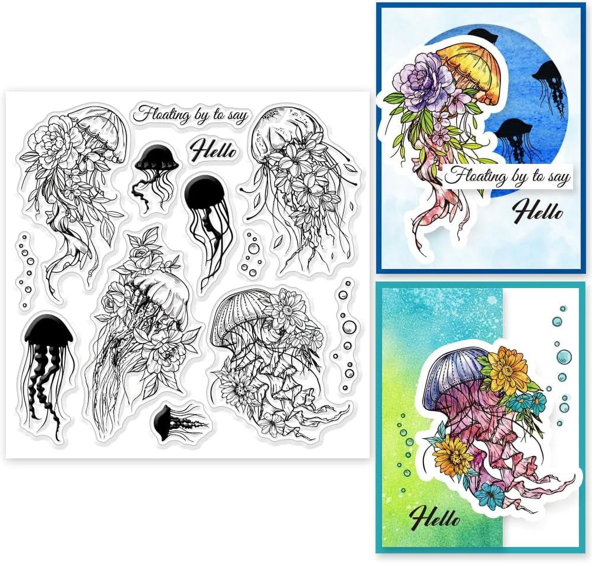 1sheet Jellyfish and Flower Clear Stamps for Cards Making Silicone ...