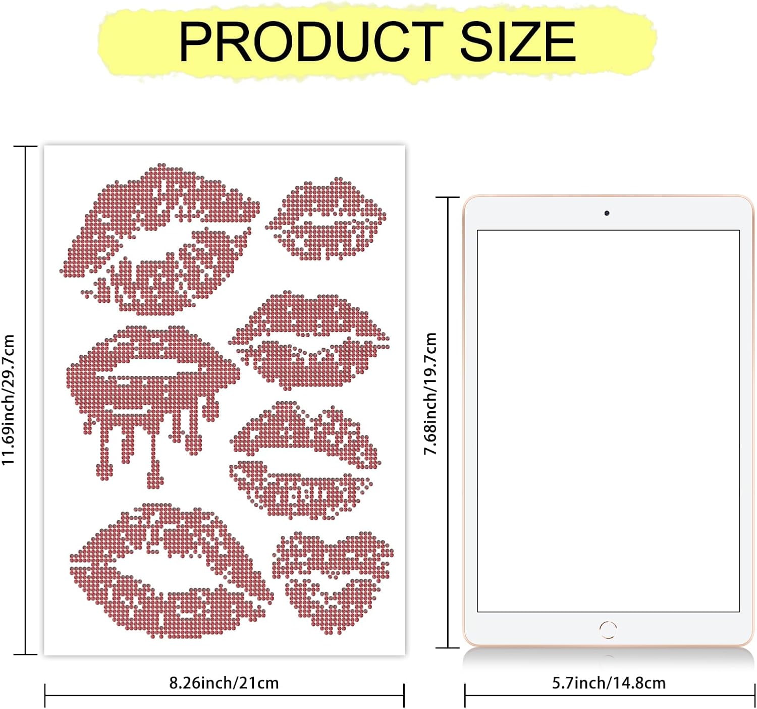1sheet Kiss Lips Rhinestone Iron on Hotfix Transfer Decal Streetside ...