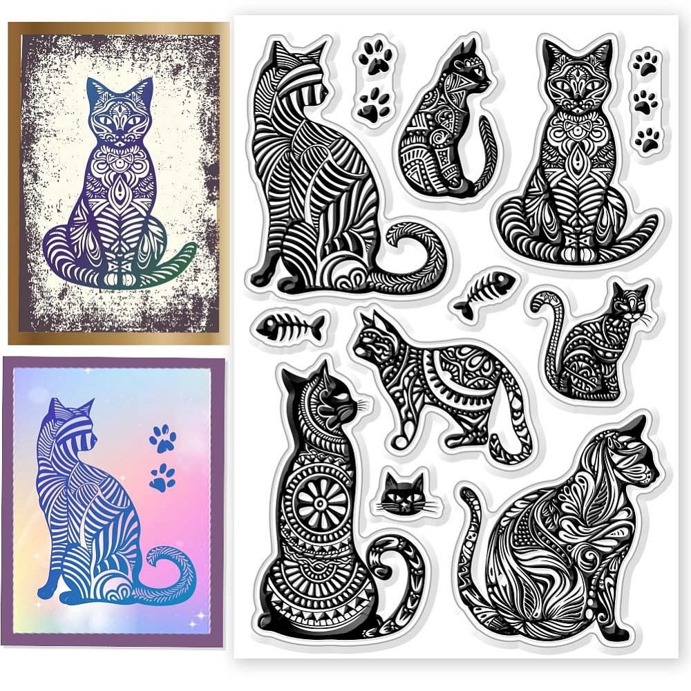 1sheet Mandala Cats Clear Stamps Transparent Silicone Stamps Cats Claw ...