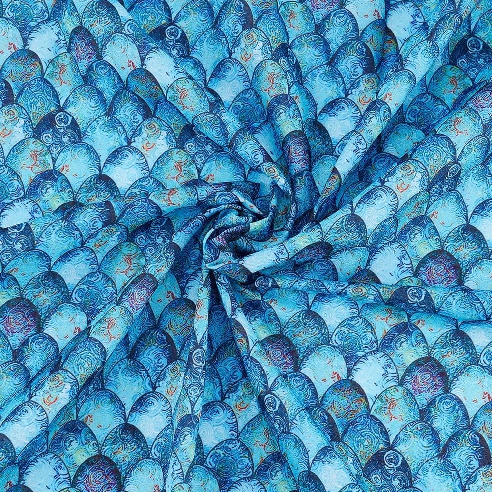 1sheet Mermaid Scales Fabric Cotton Fabric Deep Sea Blue Polyester ...