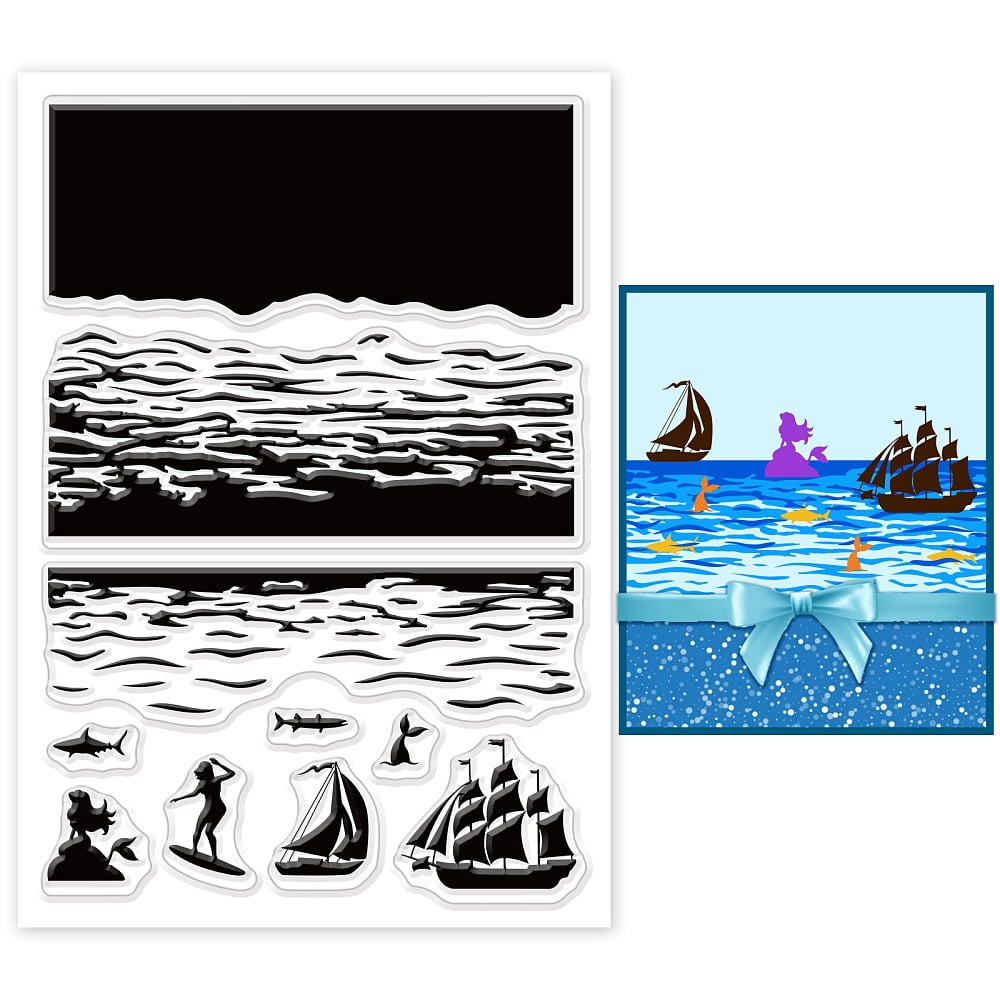 1sheet Ocean Theme Clear Stamps Transparent Craft Stamps Sea Wave ...