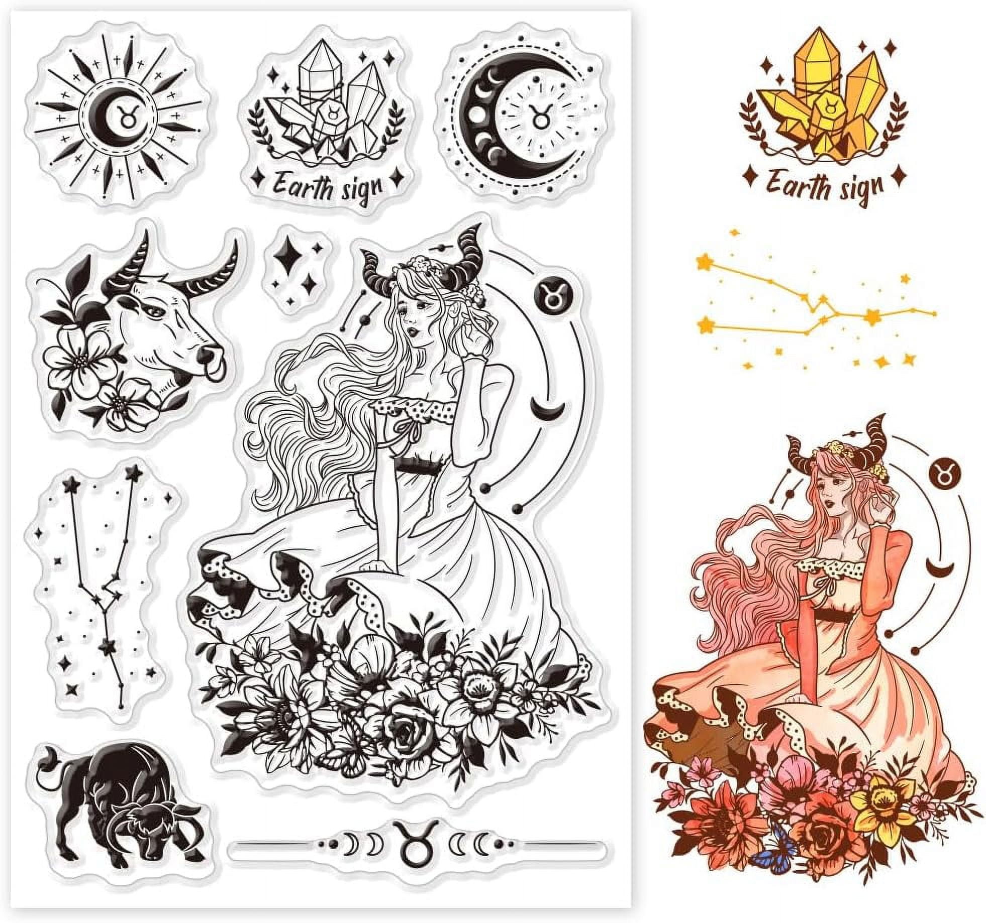 Taurus Constellation Woman Clear Stamps for Cards Making Crescent ...