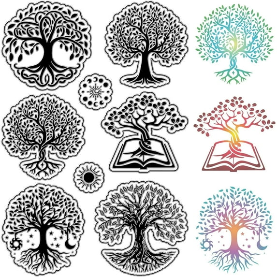 1sheet Tree Clear Stamps Tree of Life Book Sun Moon Phase Reusable ...