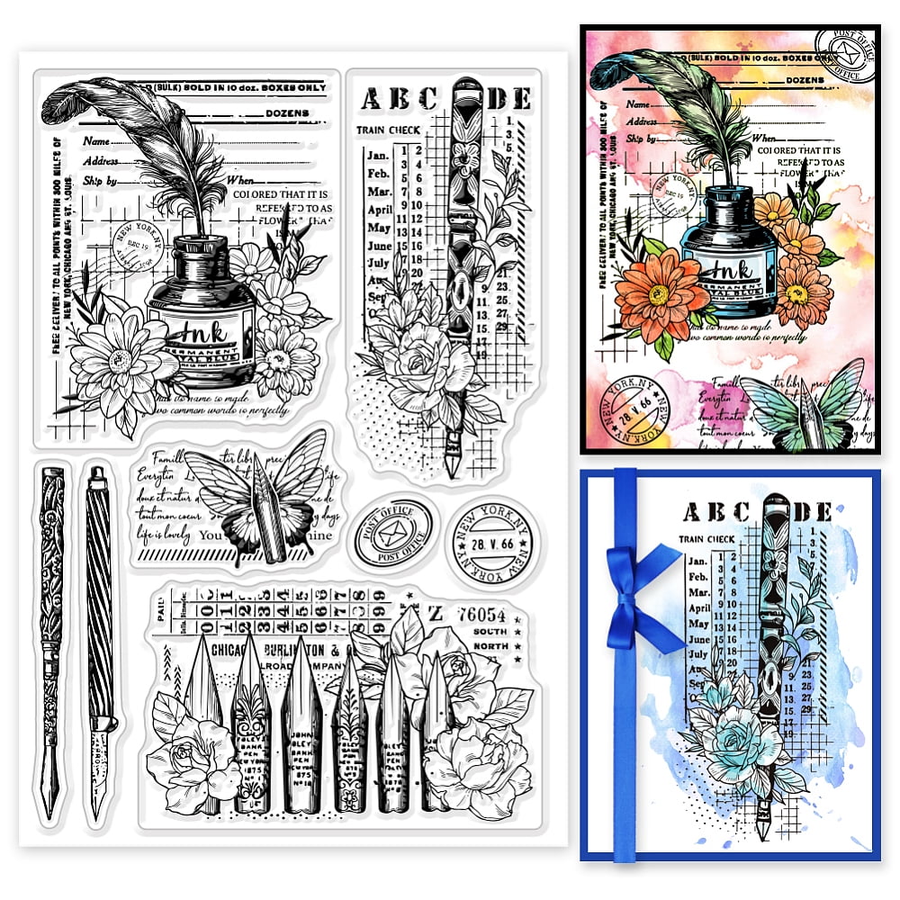 1sheet Vintage Ink Pen Clear Stamps for Cards Making Retro Text ...