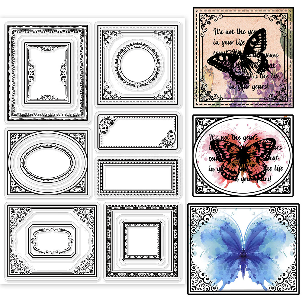 1sheet Vintage Label Clear Stamps Classical Lace Frame Silicone Clear ...