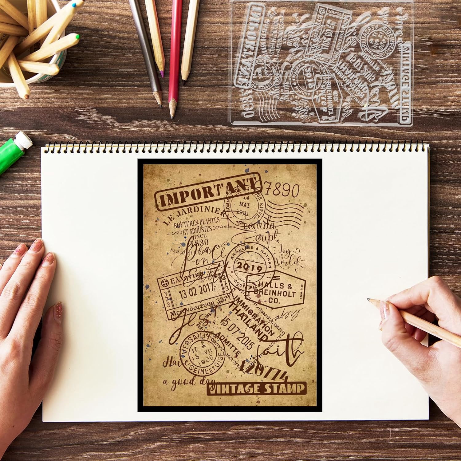 1sheet Vintage Postage Stamp Background Transparent Clear Stamps ...