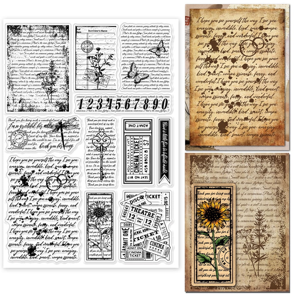 1sheet Vintage Text Background Clear Stamps for Cards Making Retro ...