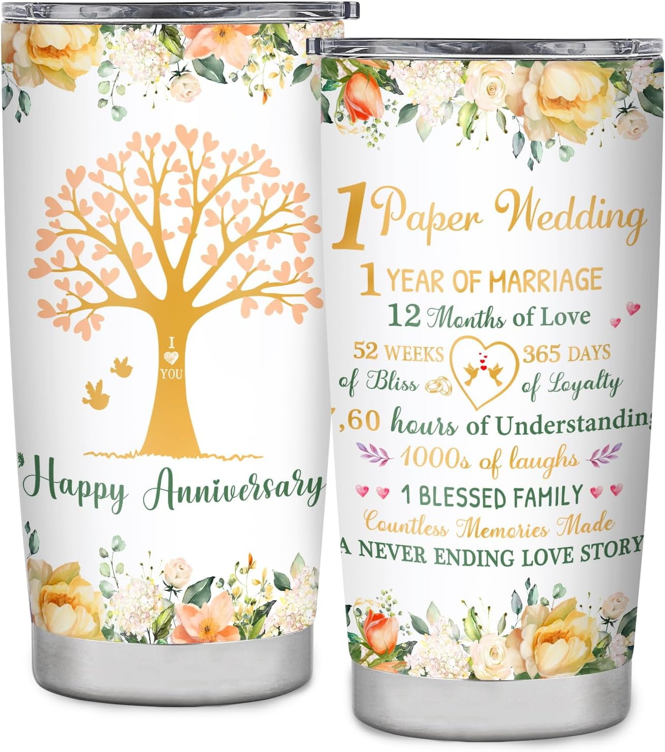 1st Anniversary Romantic Gifts for Him Her 1 Year Anniversary Tumbler ...
