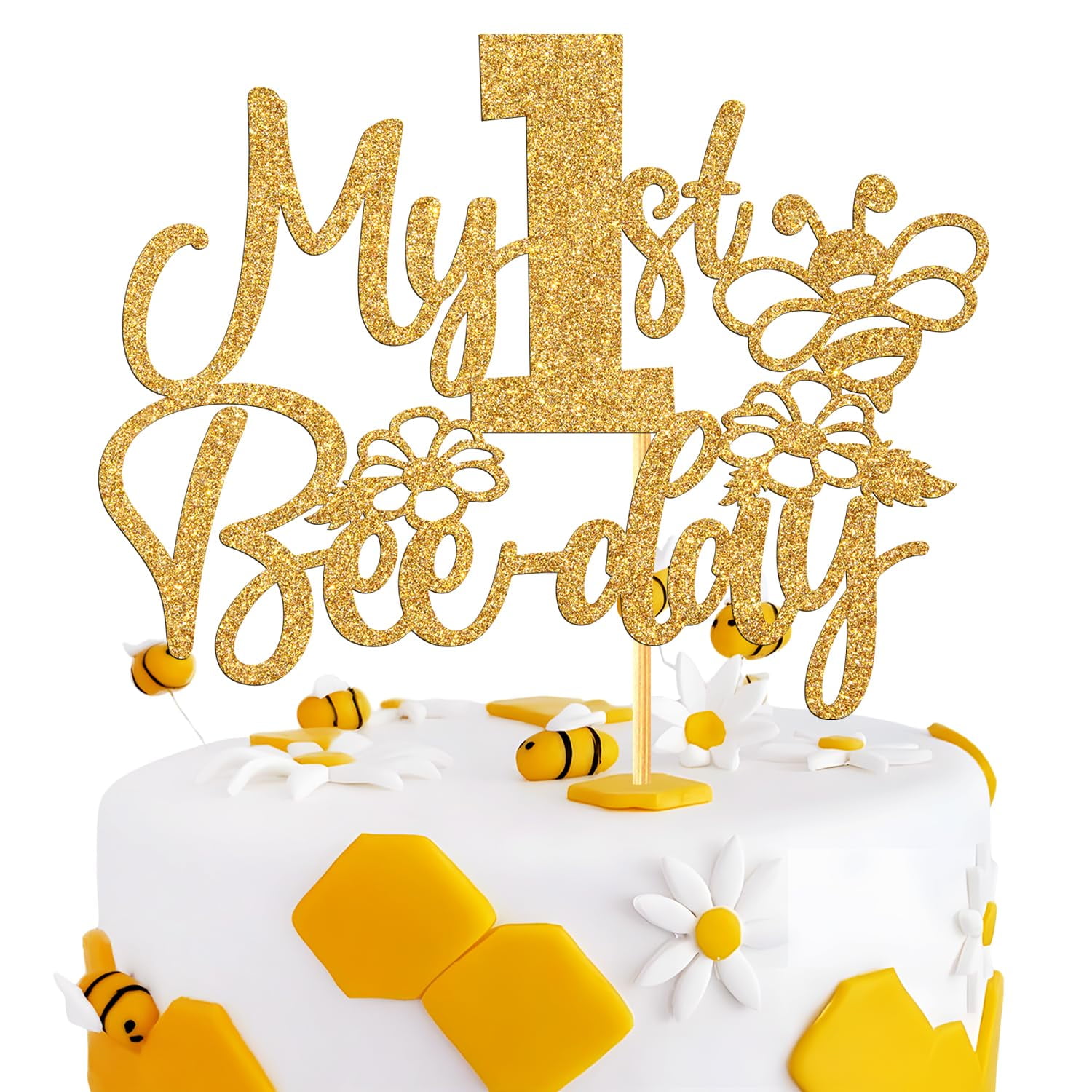 My 1st Bee Day Cake Topper, AIS1 Happy 1st Birthday Cake Decor, Bumble ...