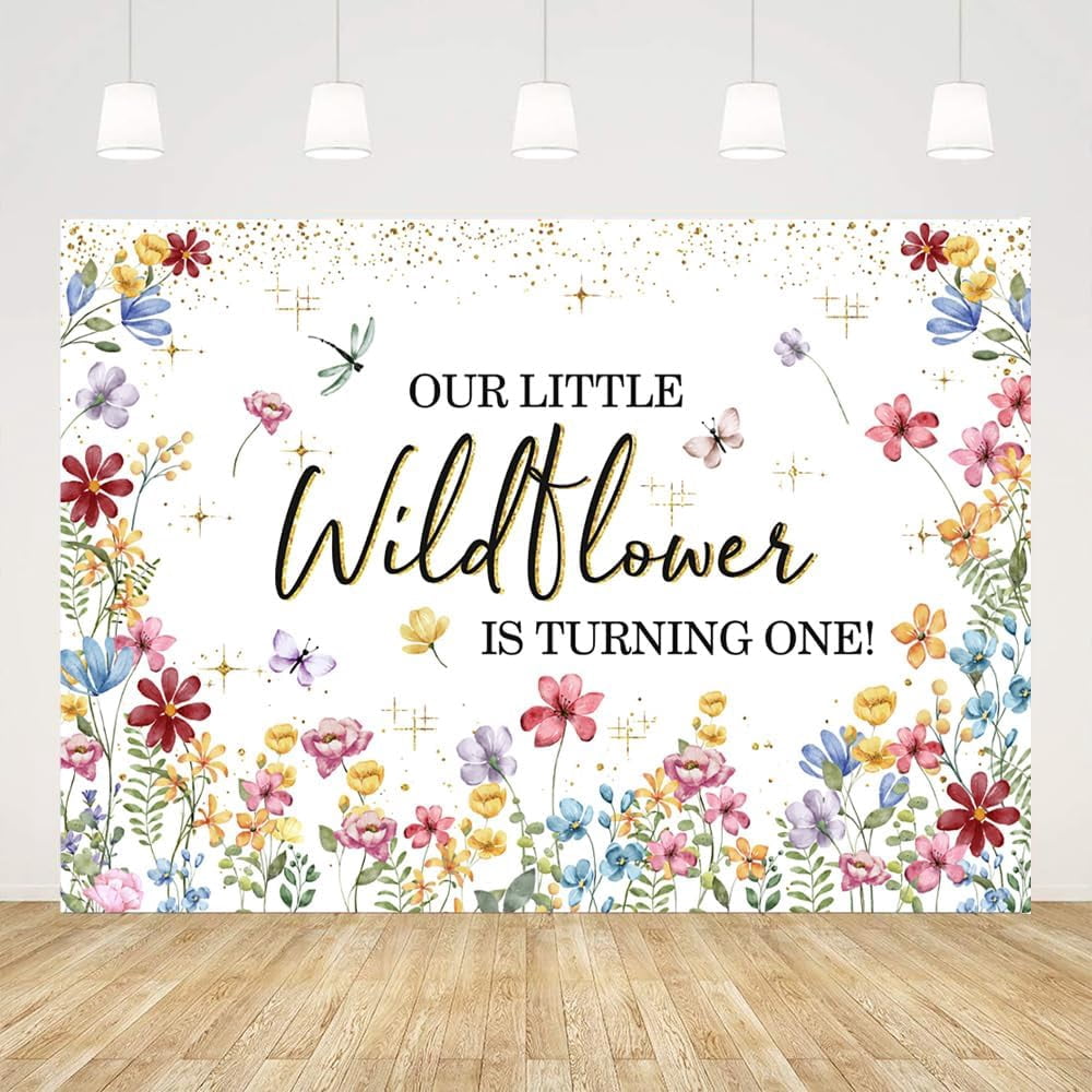 1st Birthday Backdrop 7x5ft Watercolor Floral Our Little Wildflower is ...