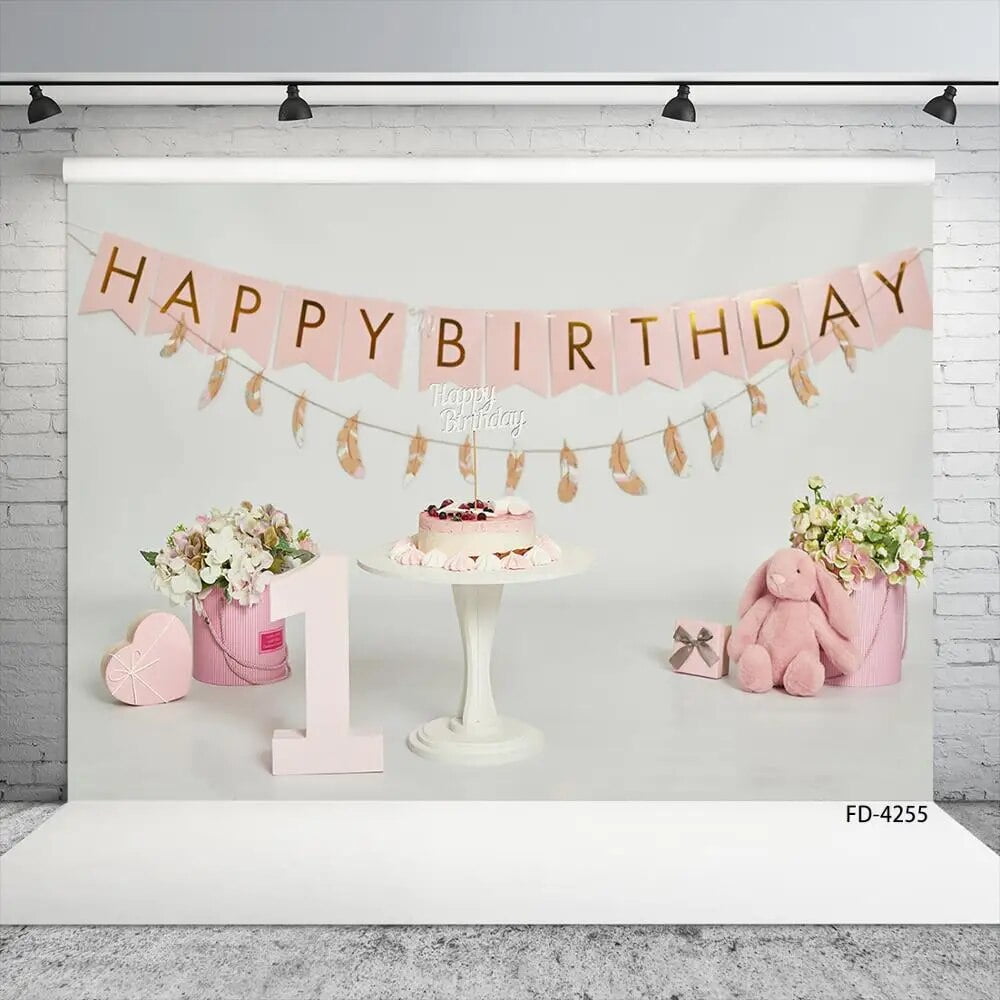 1st Birthday Backdrop For One Year Baby Newborn Photo Banner Cake Bear ...