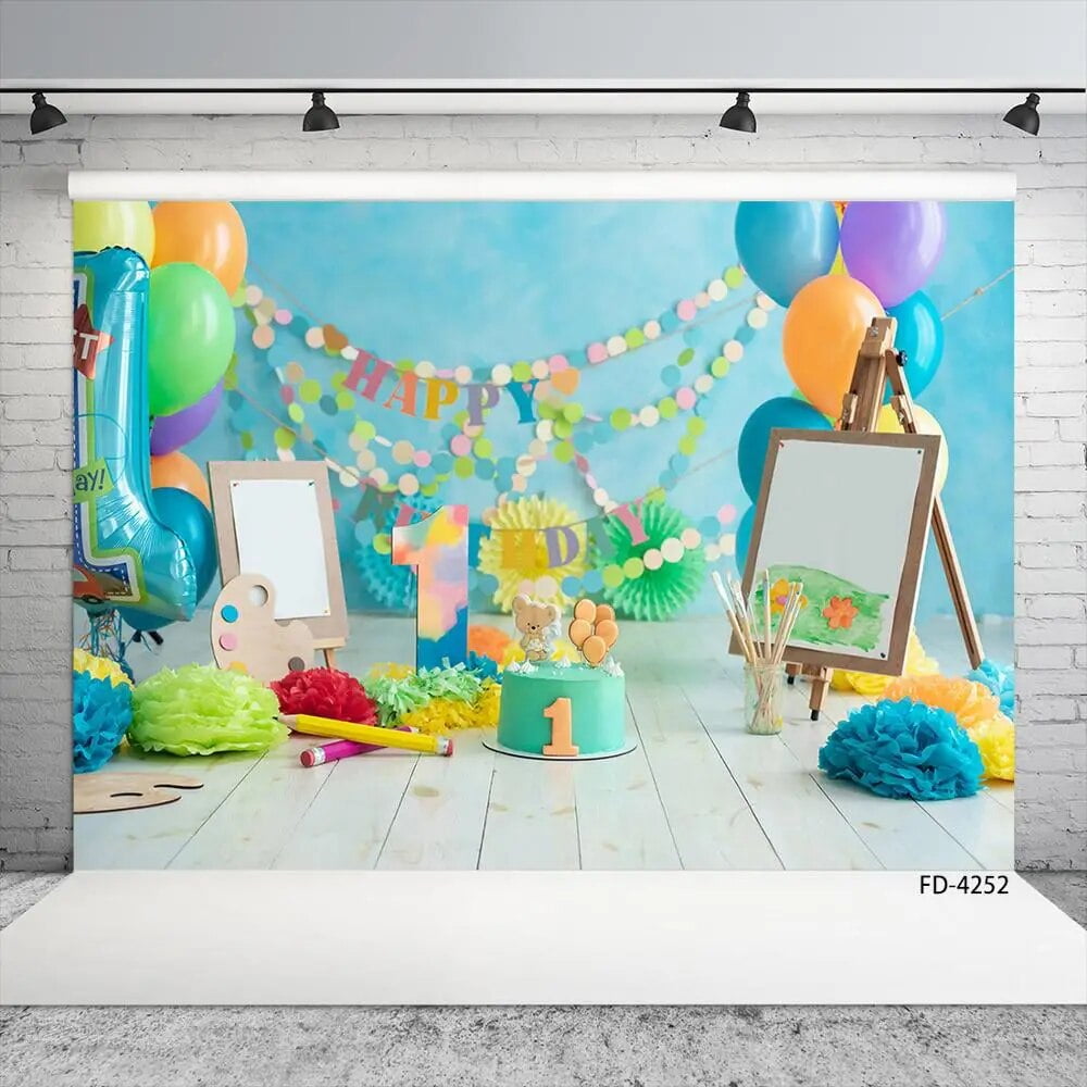 1st Birthday Backdrop For One Year Baby Newborn Photo Cake Painting ...