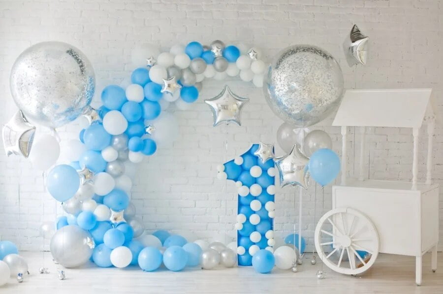1st Birthday Background For Photography Balloons Ice Cream Cart Family ...