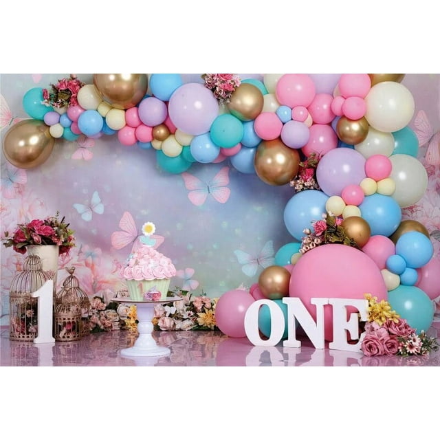 1st Birthday Background For Photography Balloons Ice Cream Cart Family ...