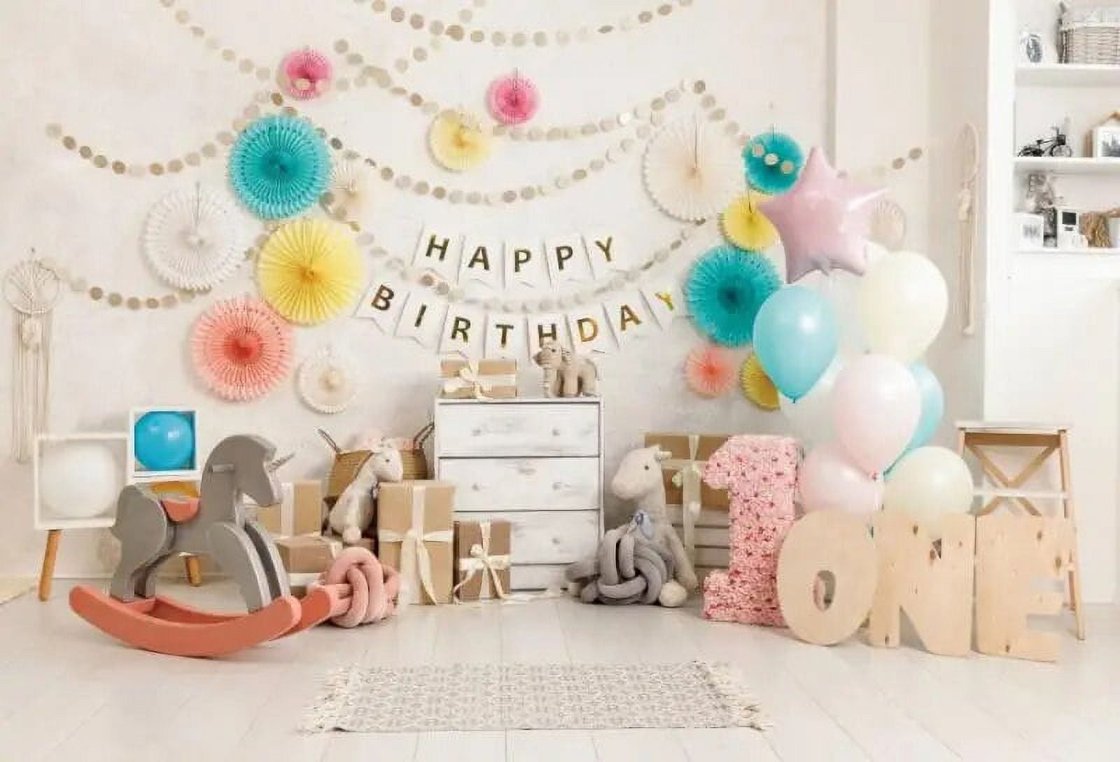 1st Birthday Background For Photography Balloons Ice Cream Cart Family ...