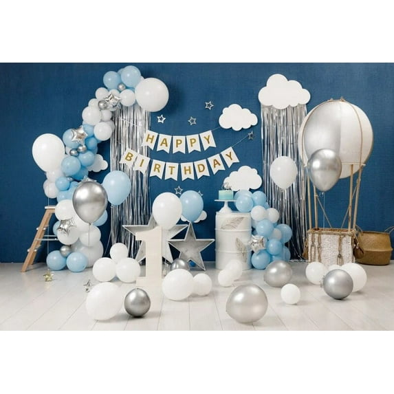 1st Birthday Background For Photography Balloons Ice Cream Cart Family ...