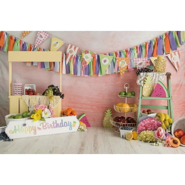 1st Birthday Background For Photography Balloons Ice Cream Cart Family ...