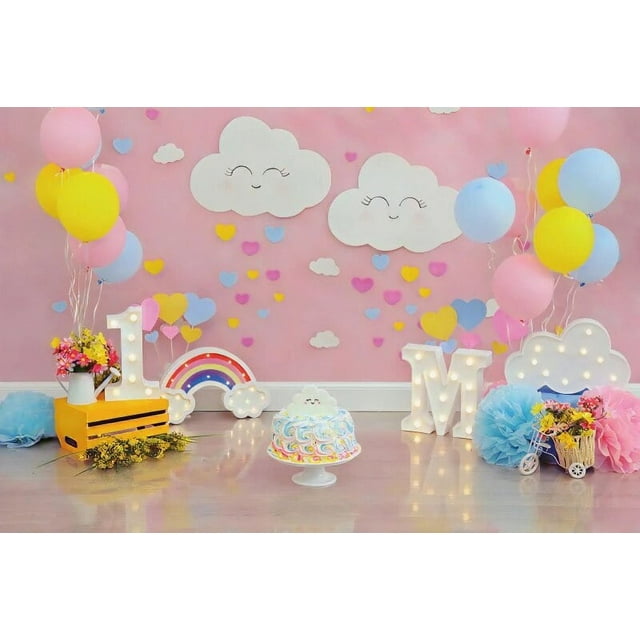 1st Birthday Background For Photography Balloons Ice Cream Cart Family ...