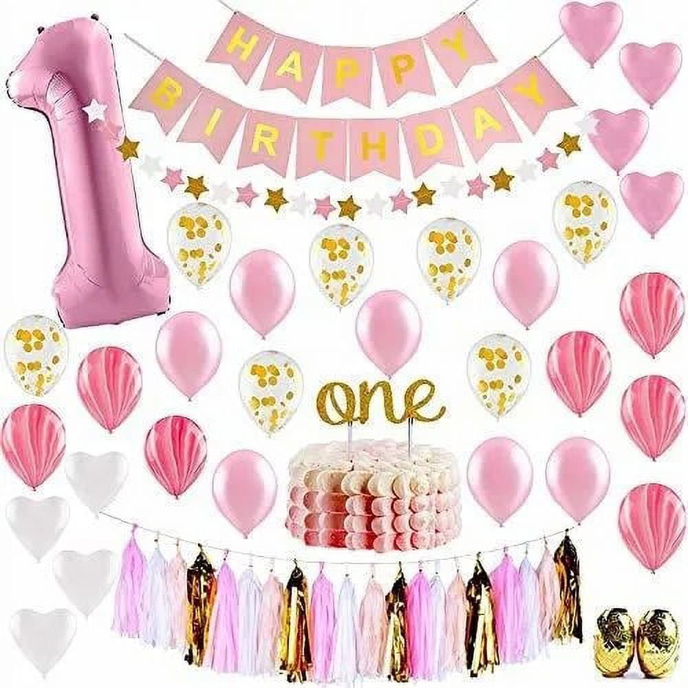 1st Birthday Balloon Set, Happy Birthday Party Balloon Decoration, Pink ...