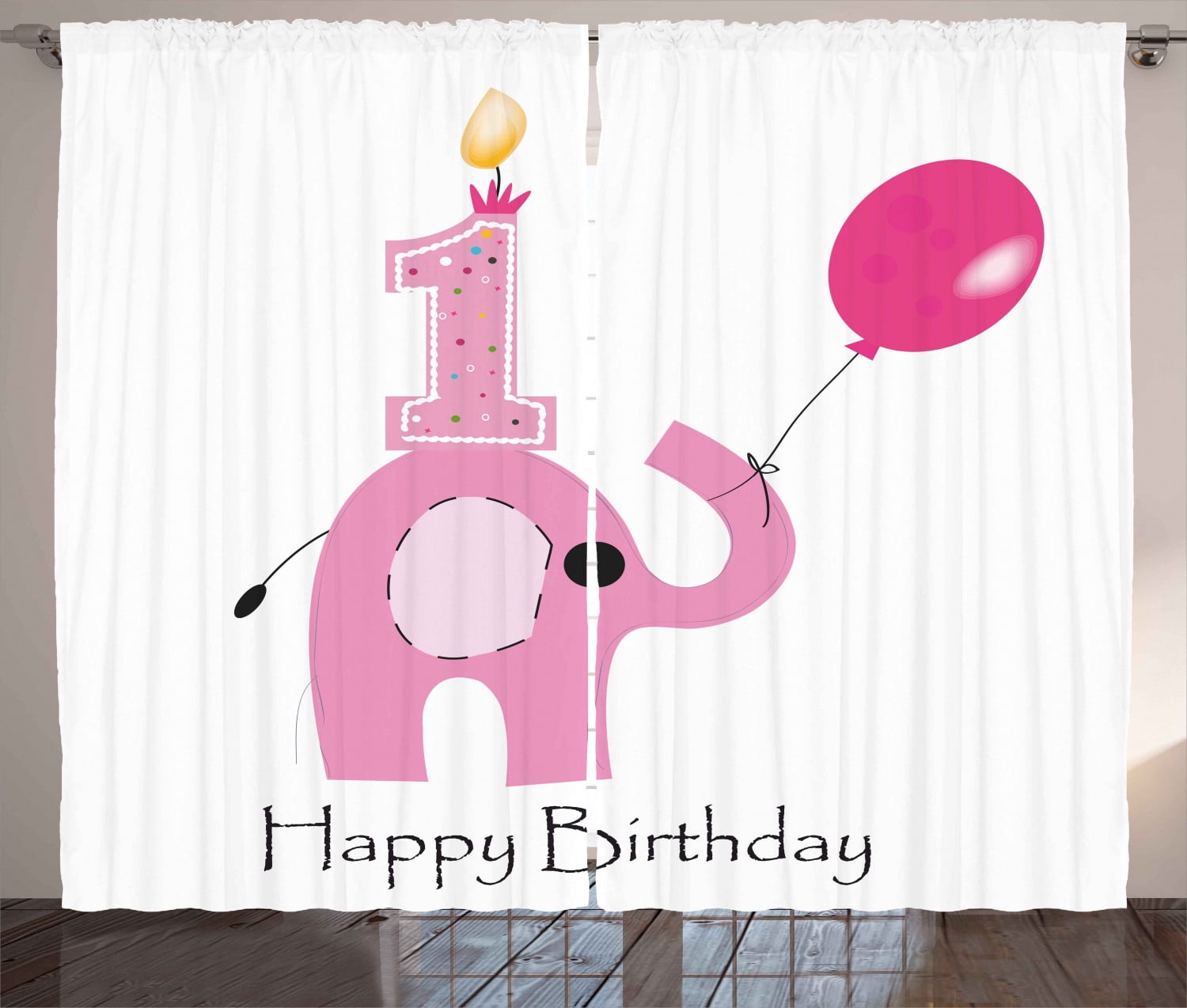Ambesonne Birthday Curtains 2 Panel Set, Girls Party, 108" x 108", Pale ...