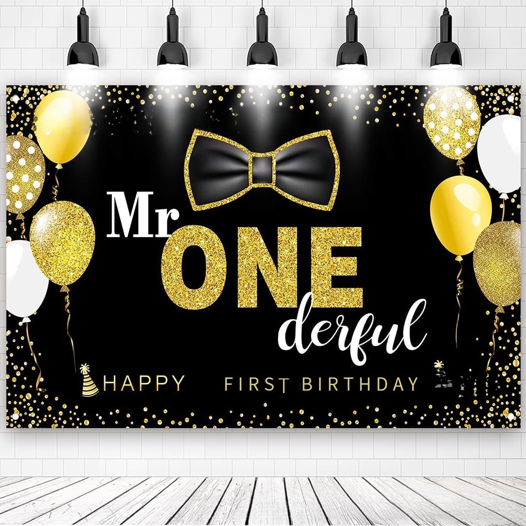 1st Birthday Decorations, Bow 1st Birthday Banner, Black Gold One ...