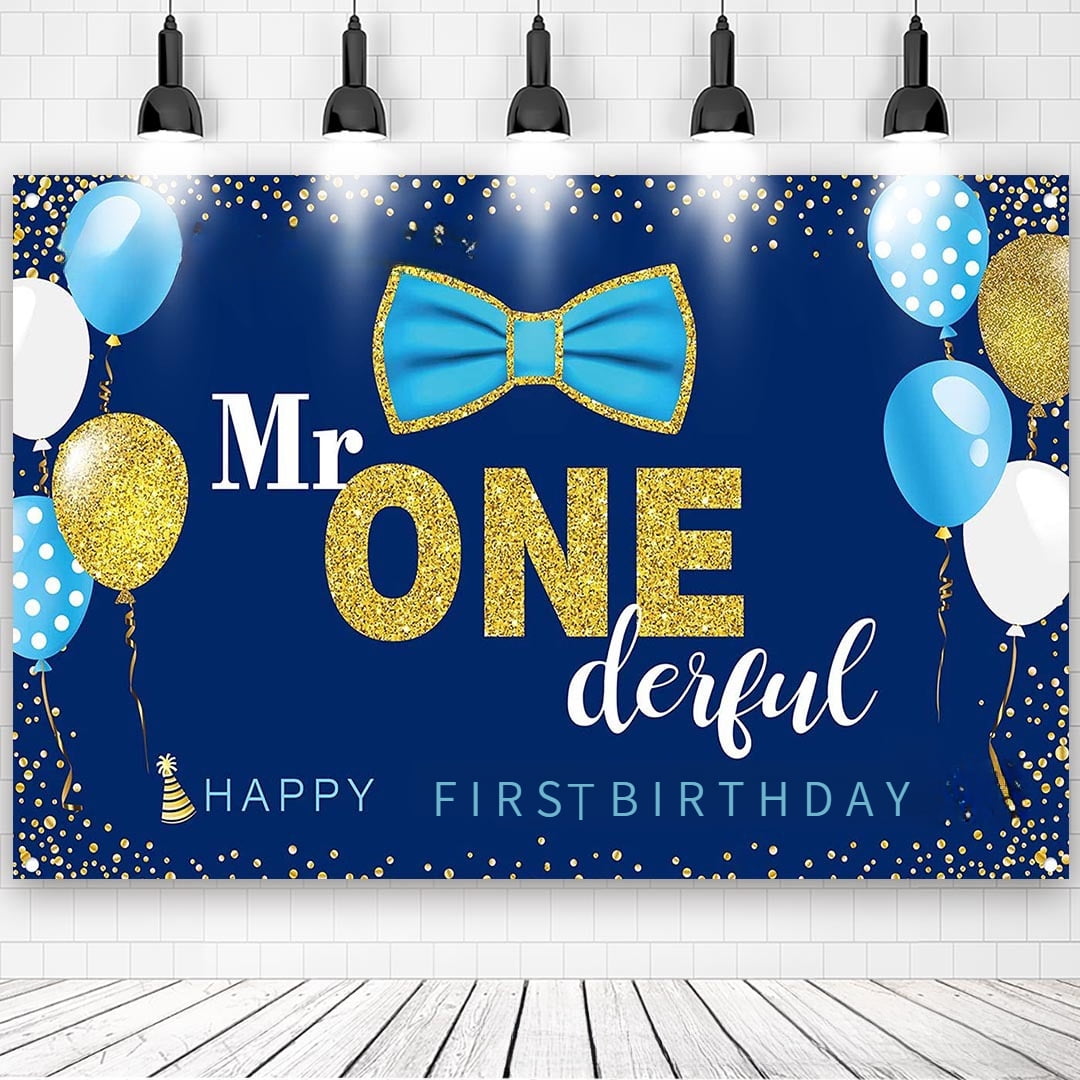 1st Birthday Decorations, Bow 1st Birthday Banner, Blue Gold One ...