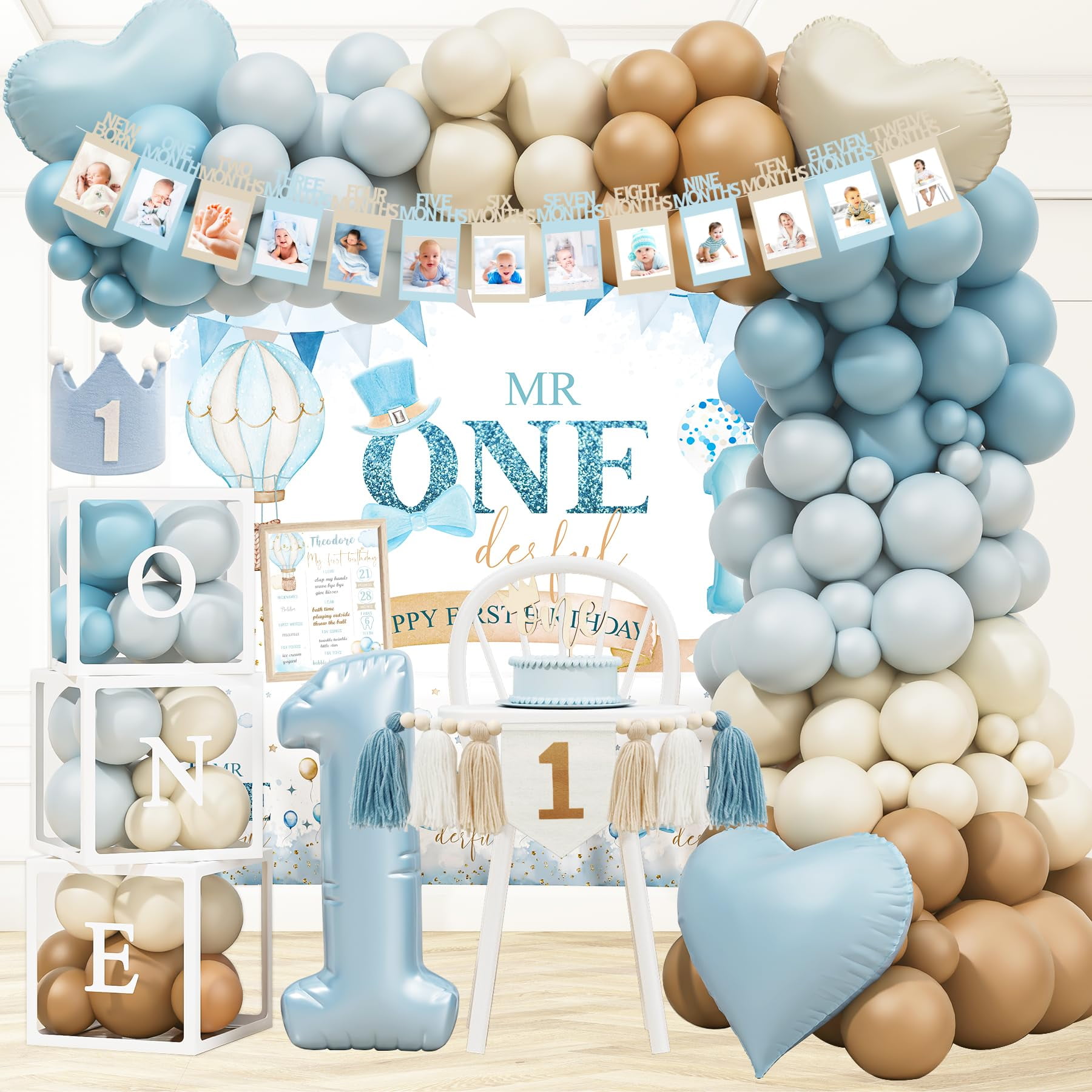 1st Birthday Decorations for RRF12 Boy, First Birthday Party Supplies ...