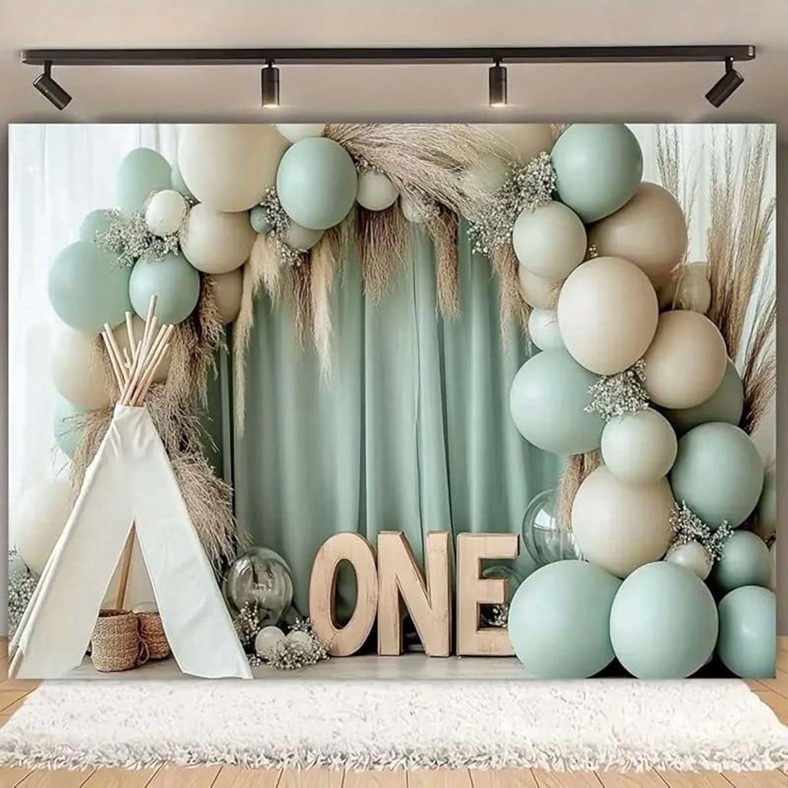 1st Birthday Party Tent Boho Backdrop Green Bohemian Balloon 1st ...