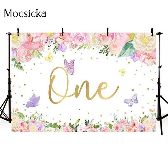 1st Birthday Photography Background Flower Butterfly Decoration Baby ...