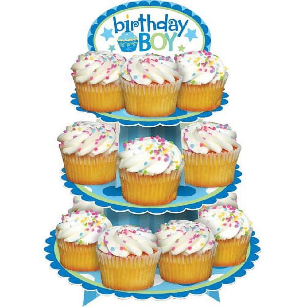 1st Birthday 'Sweet Lil' Cupcake Boy' 3 Tier Cupcake Stand (1ct ...