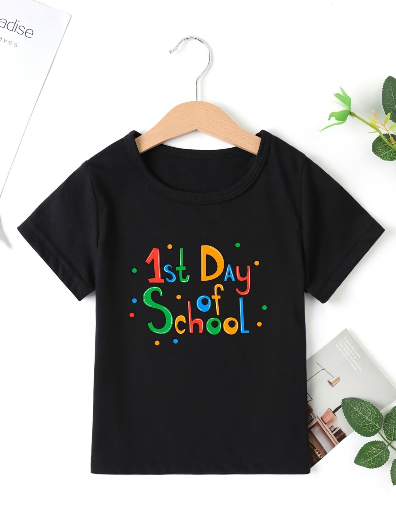 1st Day of School" Colorful Letter Print Girls' T-Shirt - Soft Cotton ...