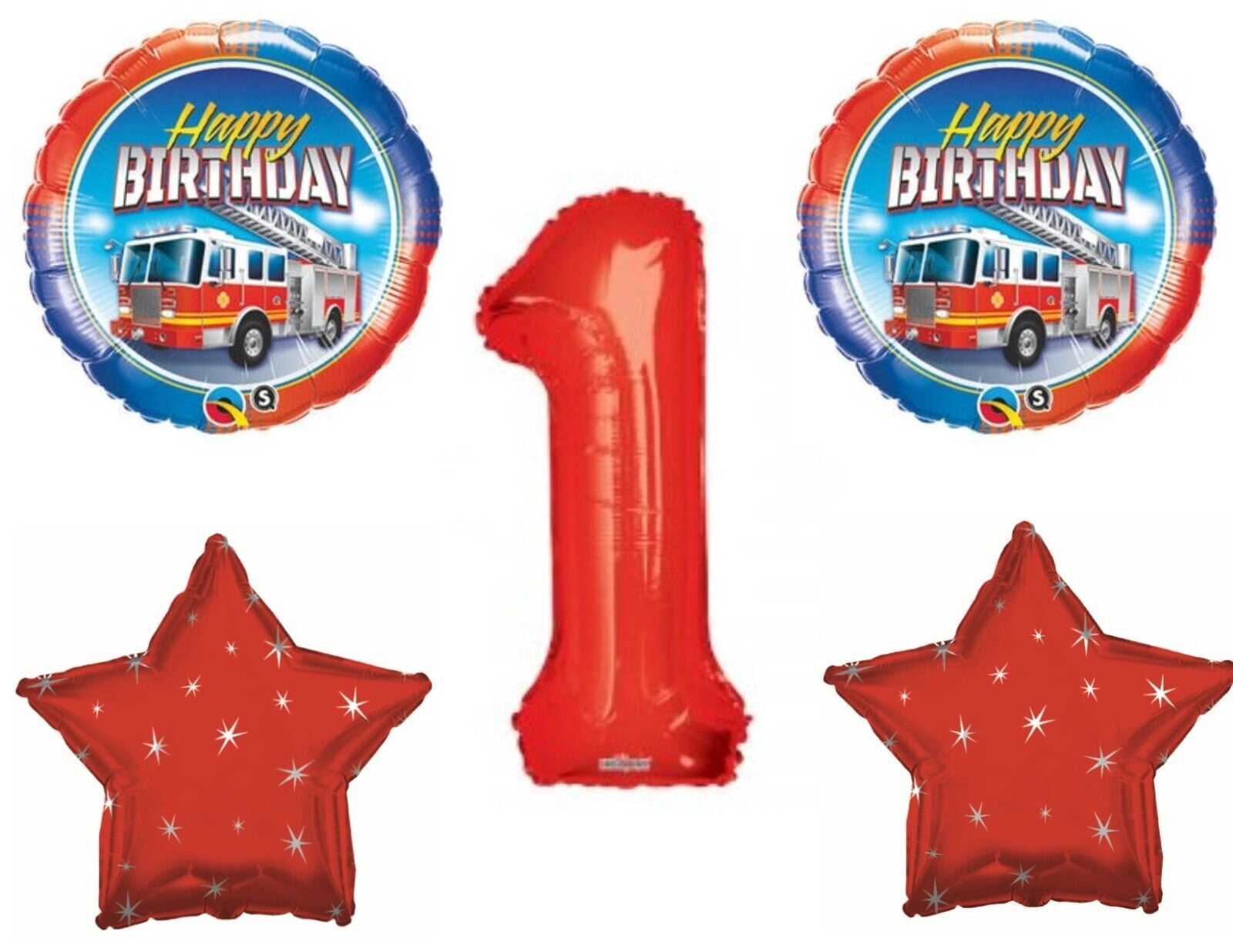 1st First Birthday Red Firetruck 5 piece Party Balloons Supplies ...