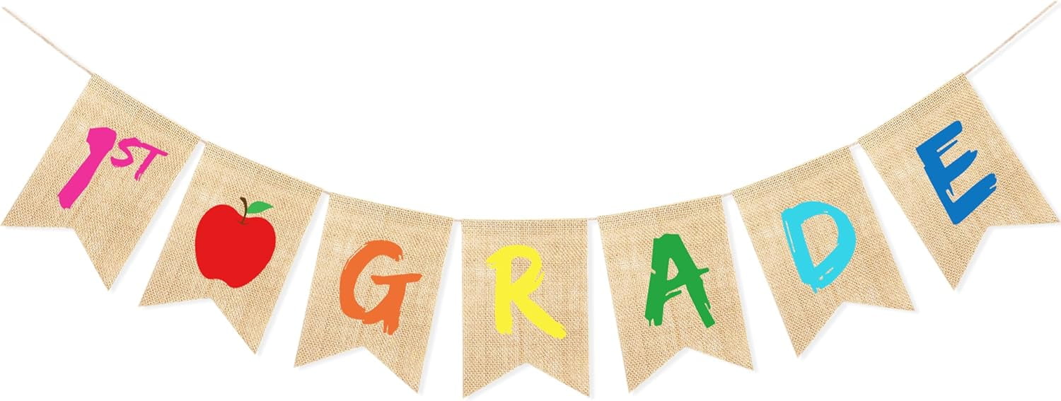 1st Grade Banner Burlap Back to School Decorations, Happy First Day of ...