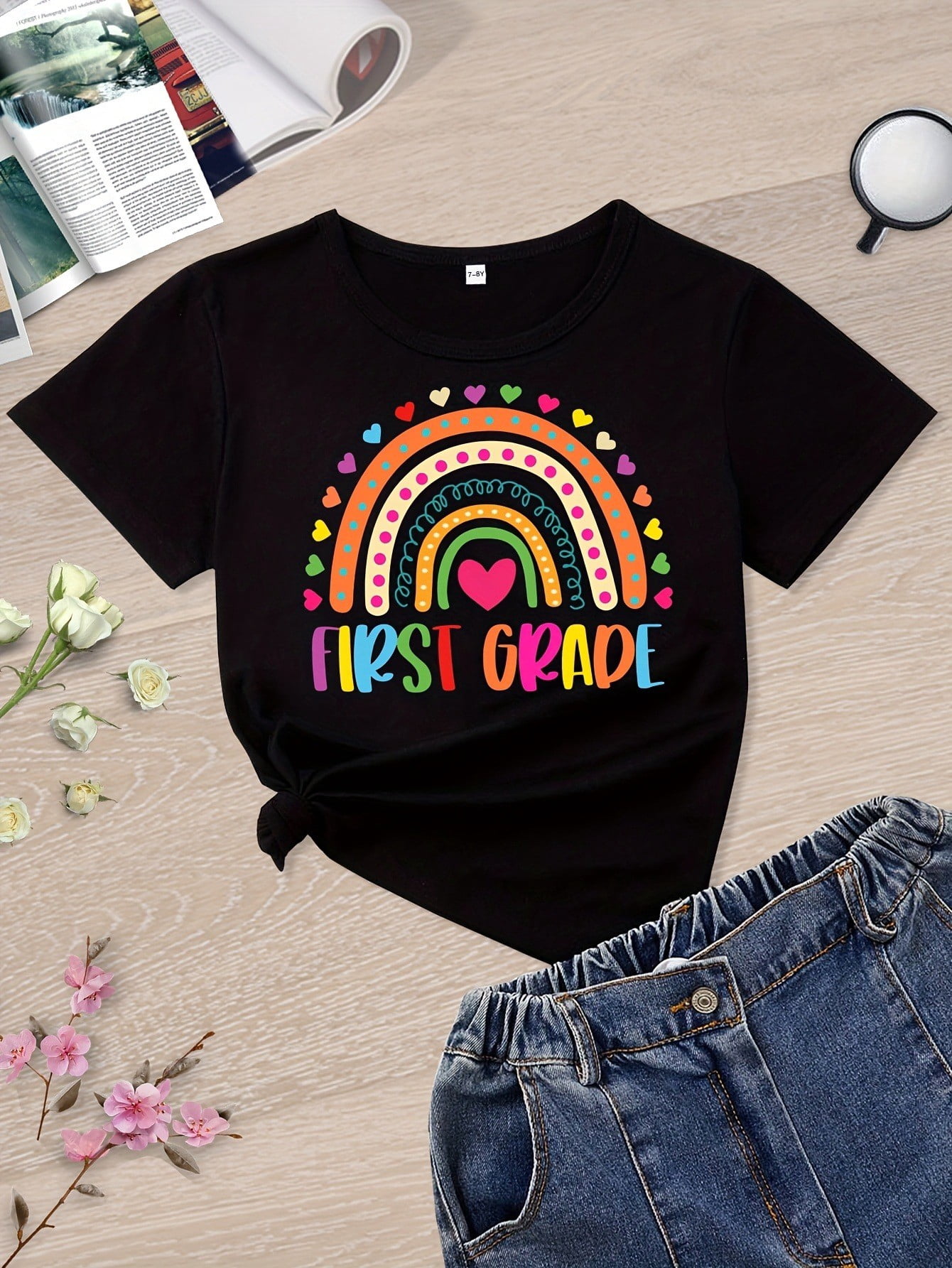 1st Grade Rainbow Love T-Shirt for Girls - Short Sleeve Back to School ...