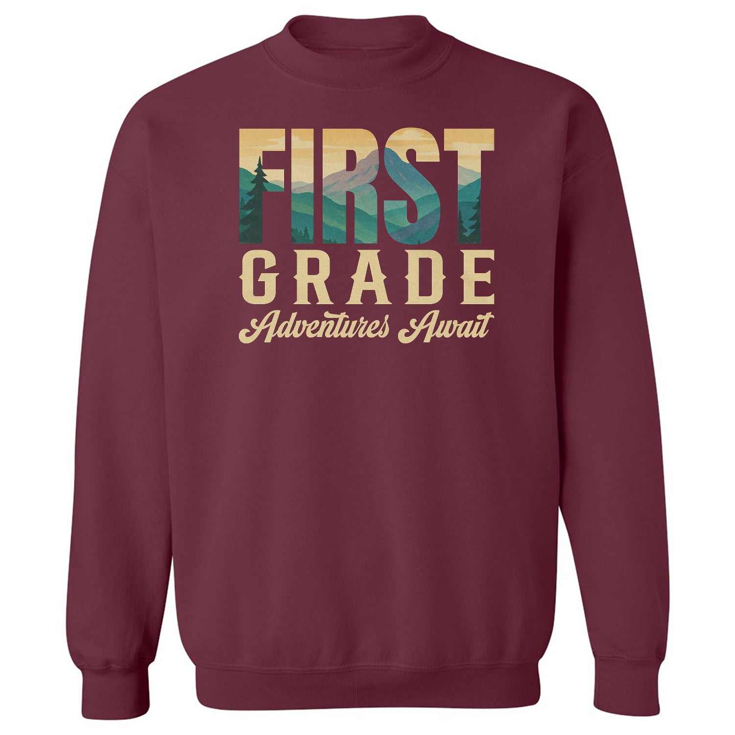 1st Grade The Adventures Await - Funny Back to School Unisex Crewneck ...