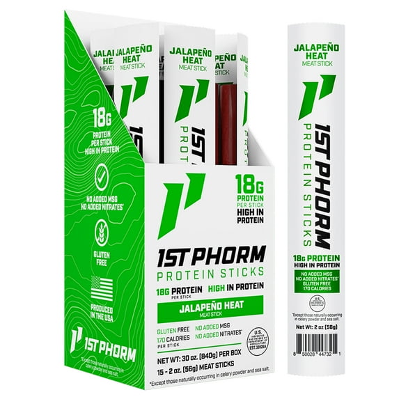 1st Phorm Protein Meat Sticks, Jalapeño Heat Flavor, 18g Protein Per 2 ...
