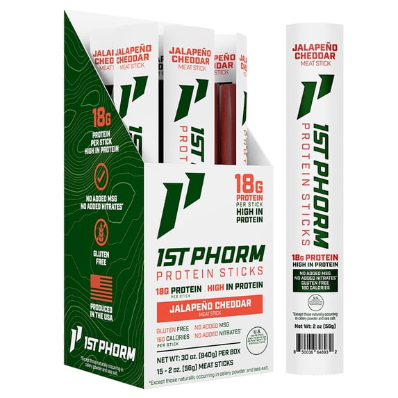 1st Phorm Protein Meat Sticks, Jalepeno Cheddar Flavor, 18g Protein Per ...